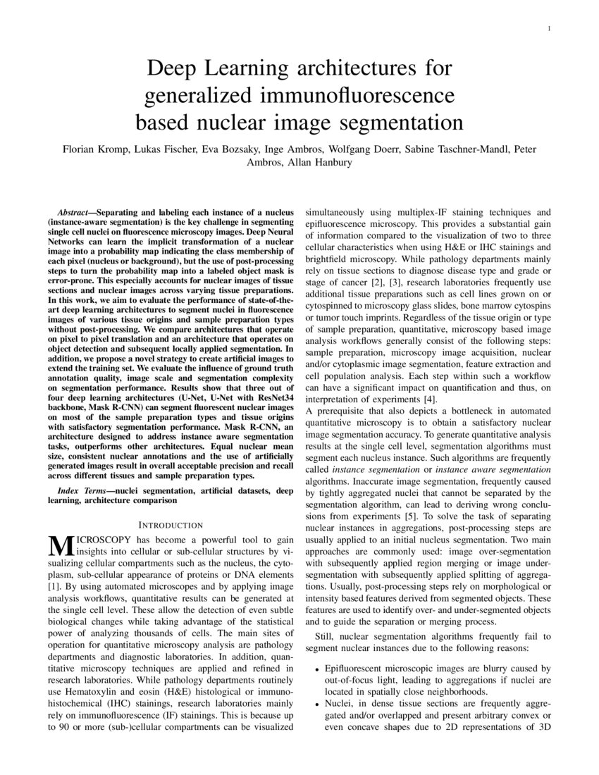 Deep Learning architectures for generalized immunofluorescence based nuclear image segmentation ...