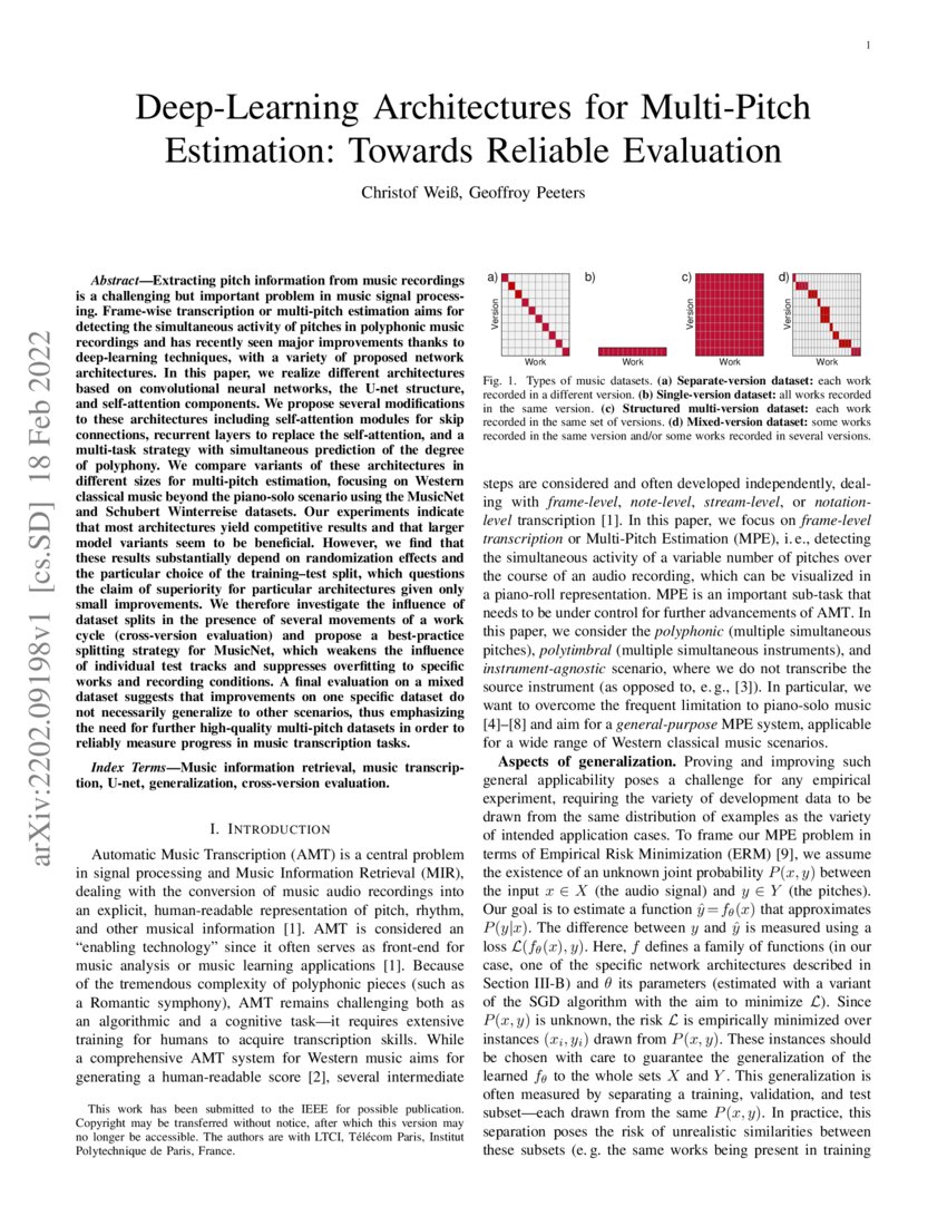 Deep-Learning Architectures for Multi-Pitch Estimation: Towards Reliable Evaluation | DeepAI