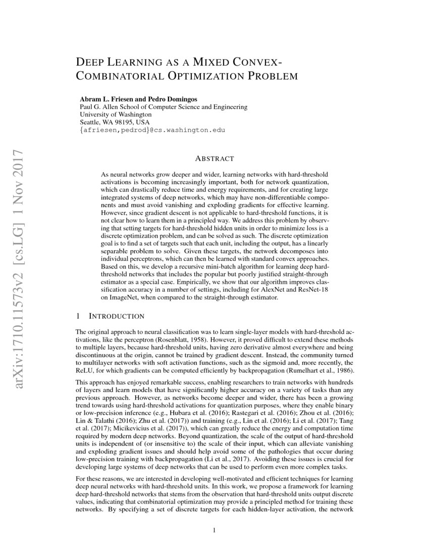 Deep Learning As A Mixed Convex Combinatorial Optimization Problem Deepai