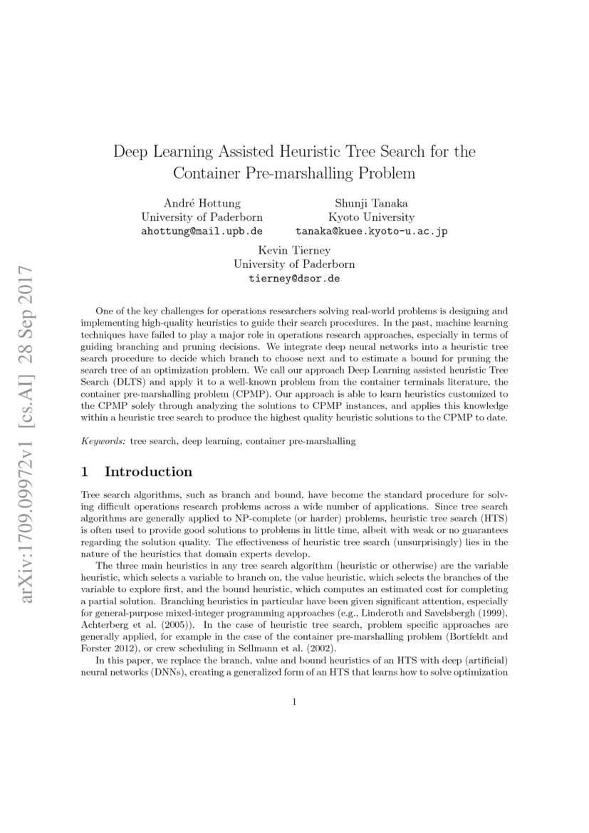 Deep Learning Assisted Heuristic Tree Search For The Container Pre Marshalling Problem Deepai