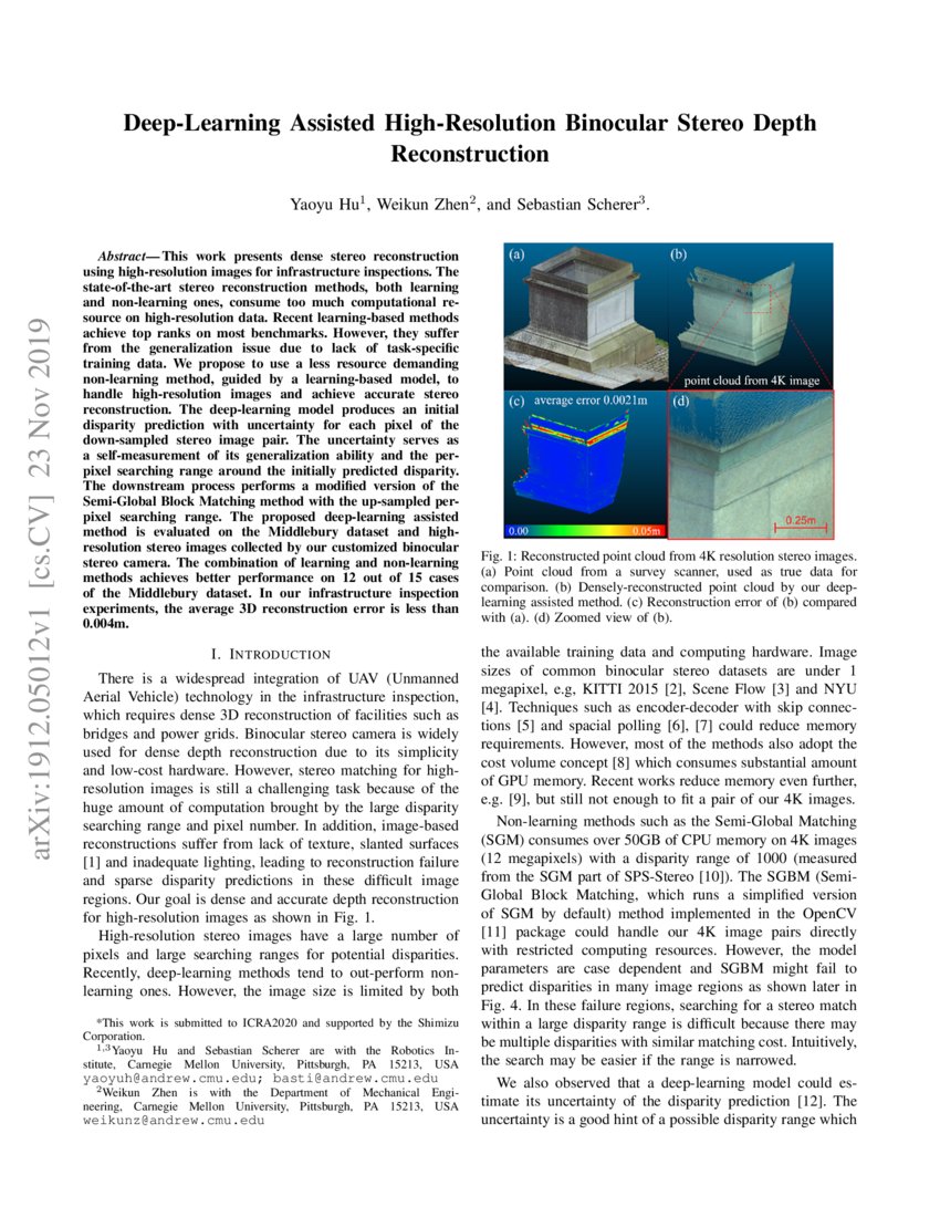 Deep-Learning Assisted High-Resolution Binocular Stereo Depth ...