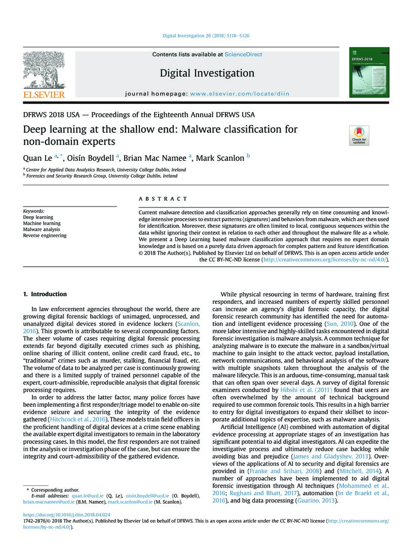 Deep Learning At The Shallow End Malware Classification For Non Domain