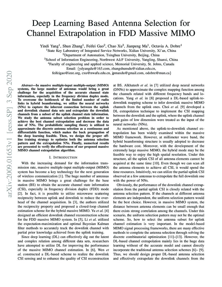 Deep Learning Based Antenna Selection for Channel Extrapolation in FDD Massive MIMO | DeepAI