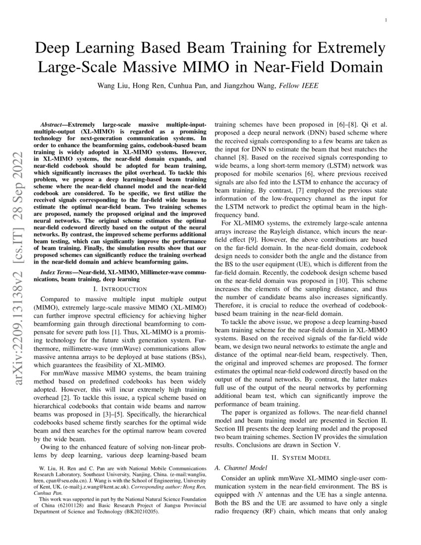 Deep Learning Based Beam Training for Extremely Large-Scale Massive MIMO in Near-Field Domain ...