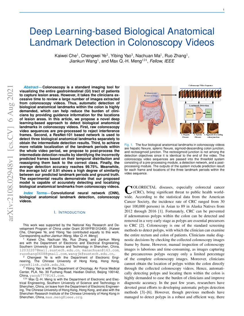 Deep Learning-based Biological Anatomical Landmark Detection in Colonoscopy Videos | DeepAI