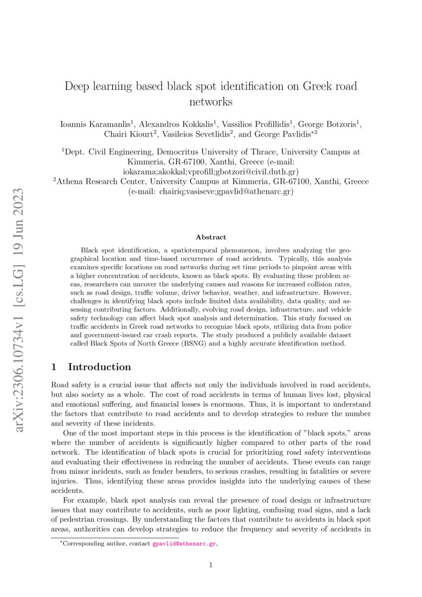 Deep learning based black spot identification on Greek road networks ...