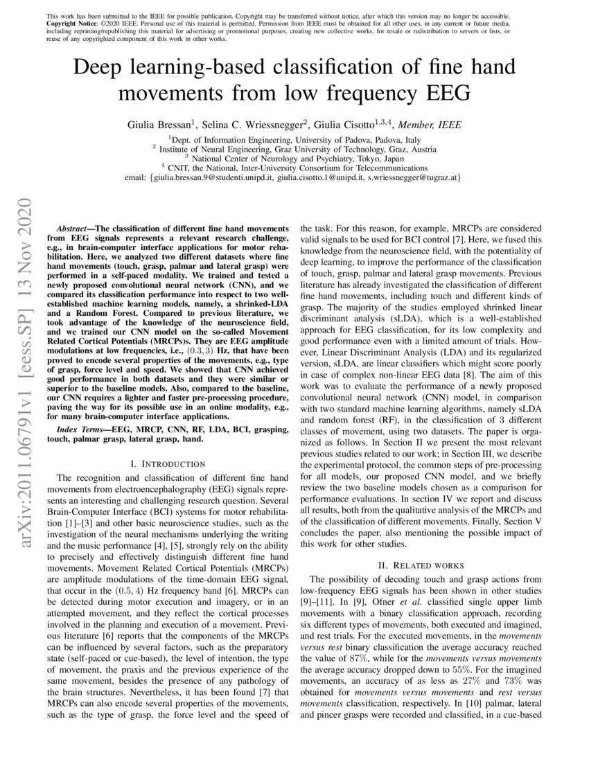 Deep learning-based classification of fine hand movements from low frequency EEG | DeepAI