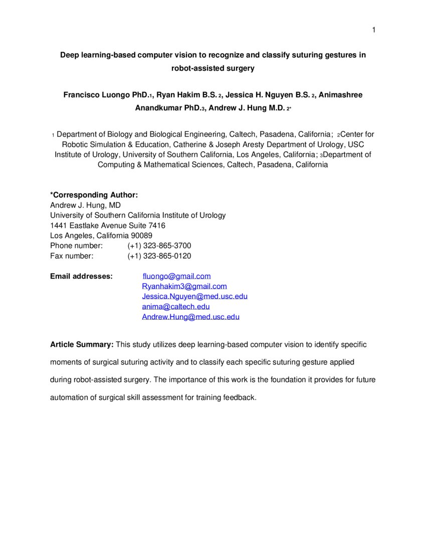 Deep learning-based computer vision to recognize and classify suturing ...