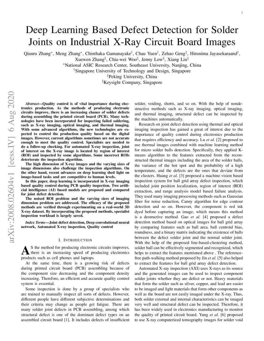 Deep Learning Based Defect Detection For Solder Joints On Industrial X
