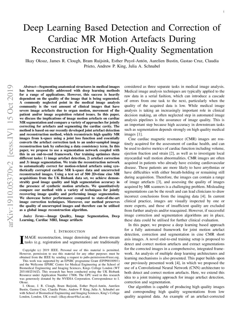 Deep Learning Based Detection And Correction Of Cardiac Mr Motion Artefacts During