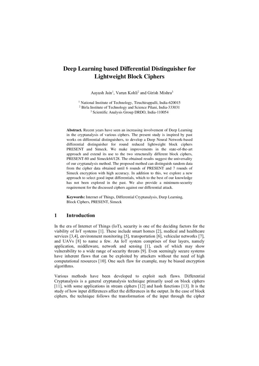 Deep Learning based Differential Distinguisher for Lightweight Block ...