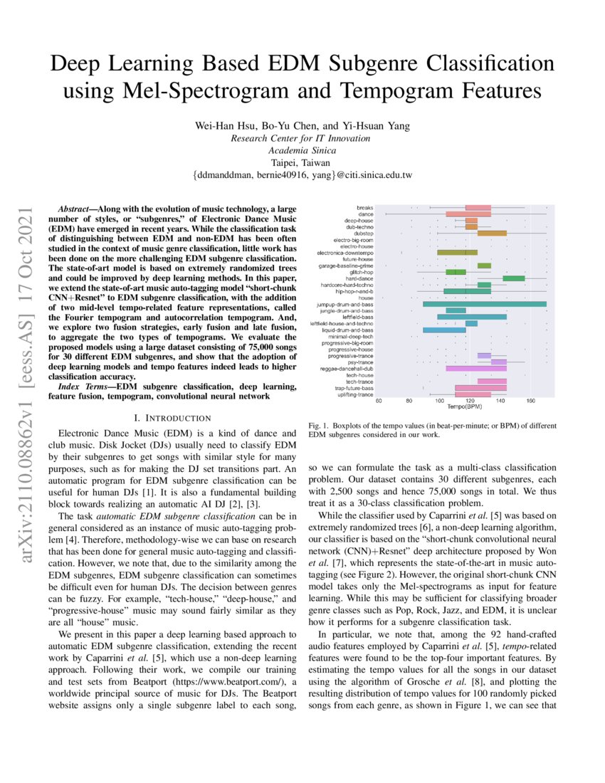 Deep Learning Based Edm Subgenre Classification Using Mel Spectrogram And Tempogram Features