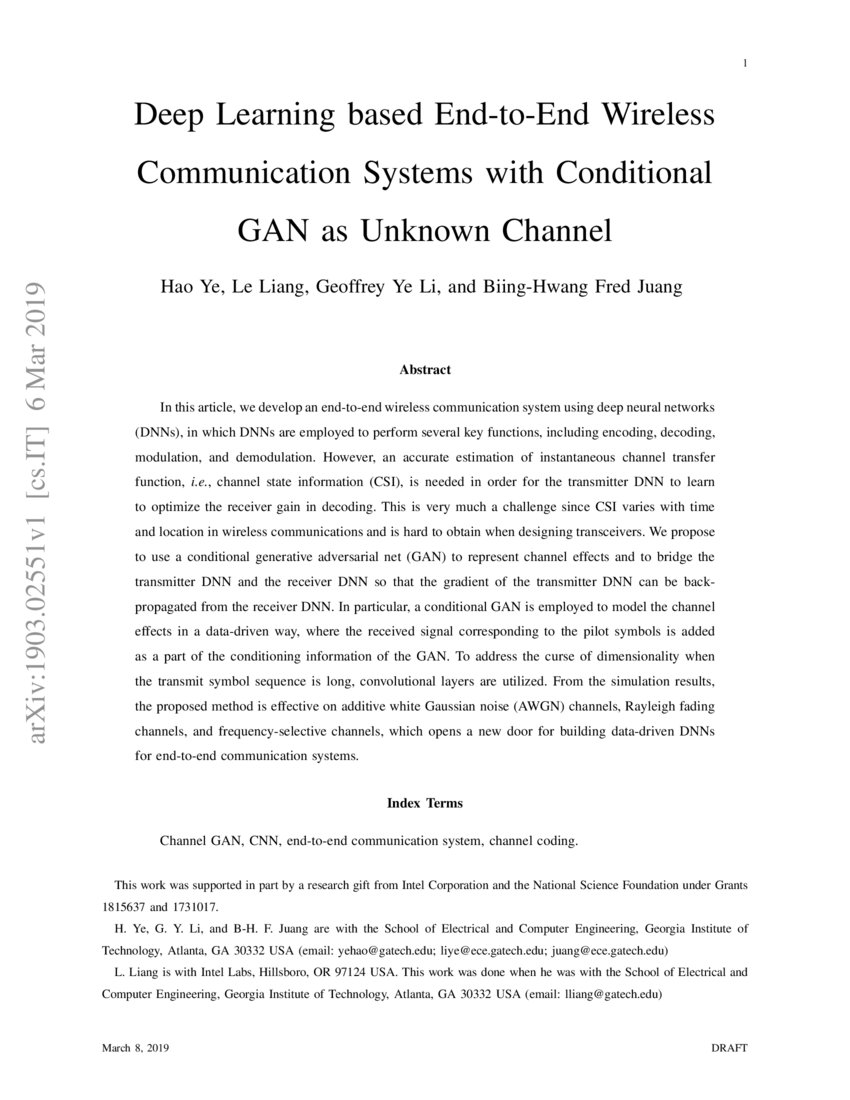 Deep Learning based End-to-End Wireless Communication Systems with Conditional GAN as Unknown ...