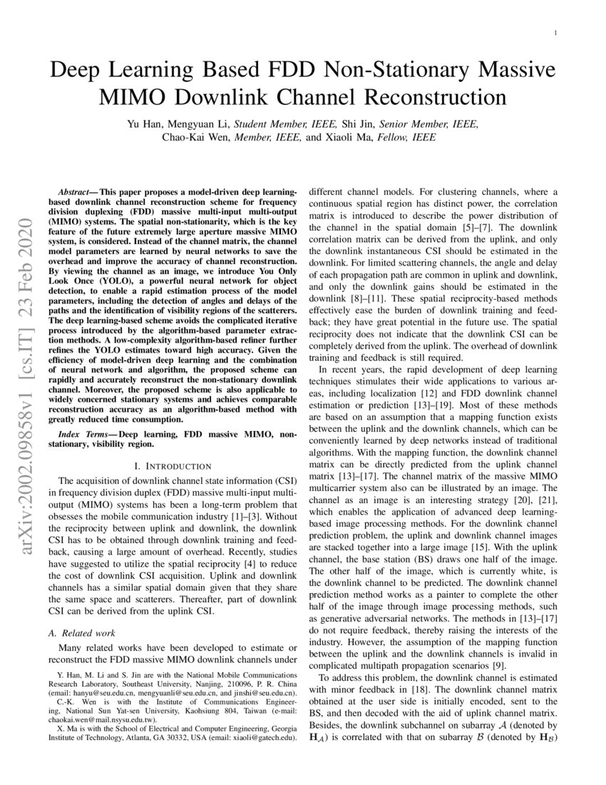 Deep Learning Based FDD Non-Stationary Massive MIMO Downlink Channel Reconstruction | DeepAI