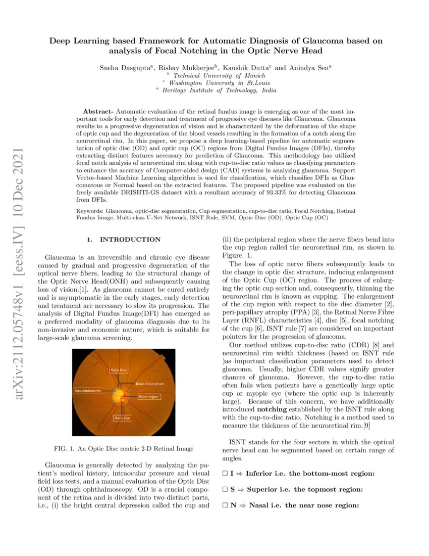Deep Learning Based Framework For Automatic Diagnosis Of Glaucoma Based On Analysis Of Focal