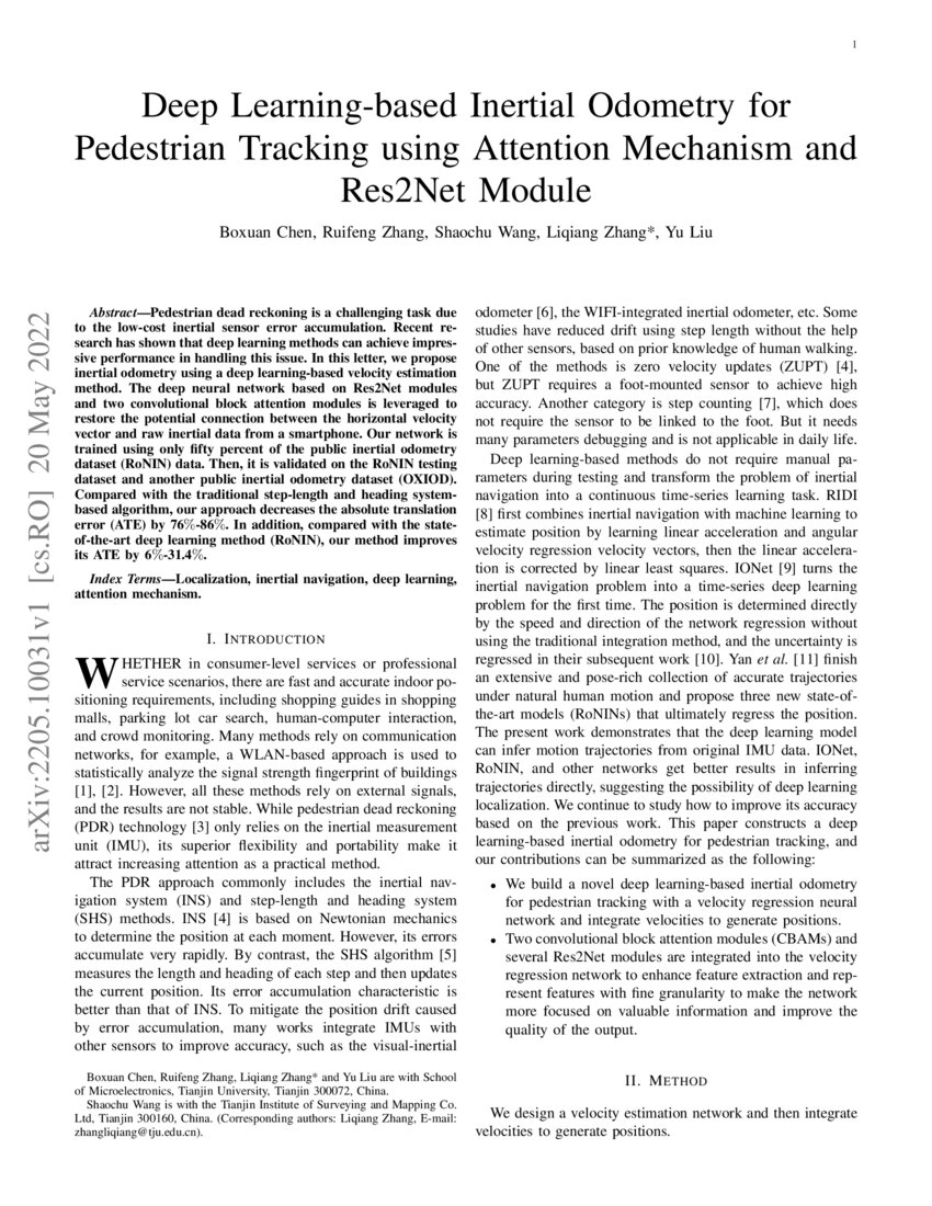 Deep Learning-based Inertial Odometry for Pedestrian Tracking using ...
