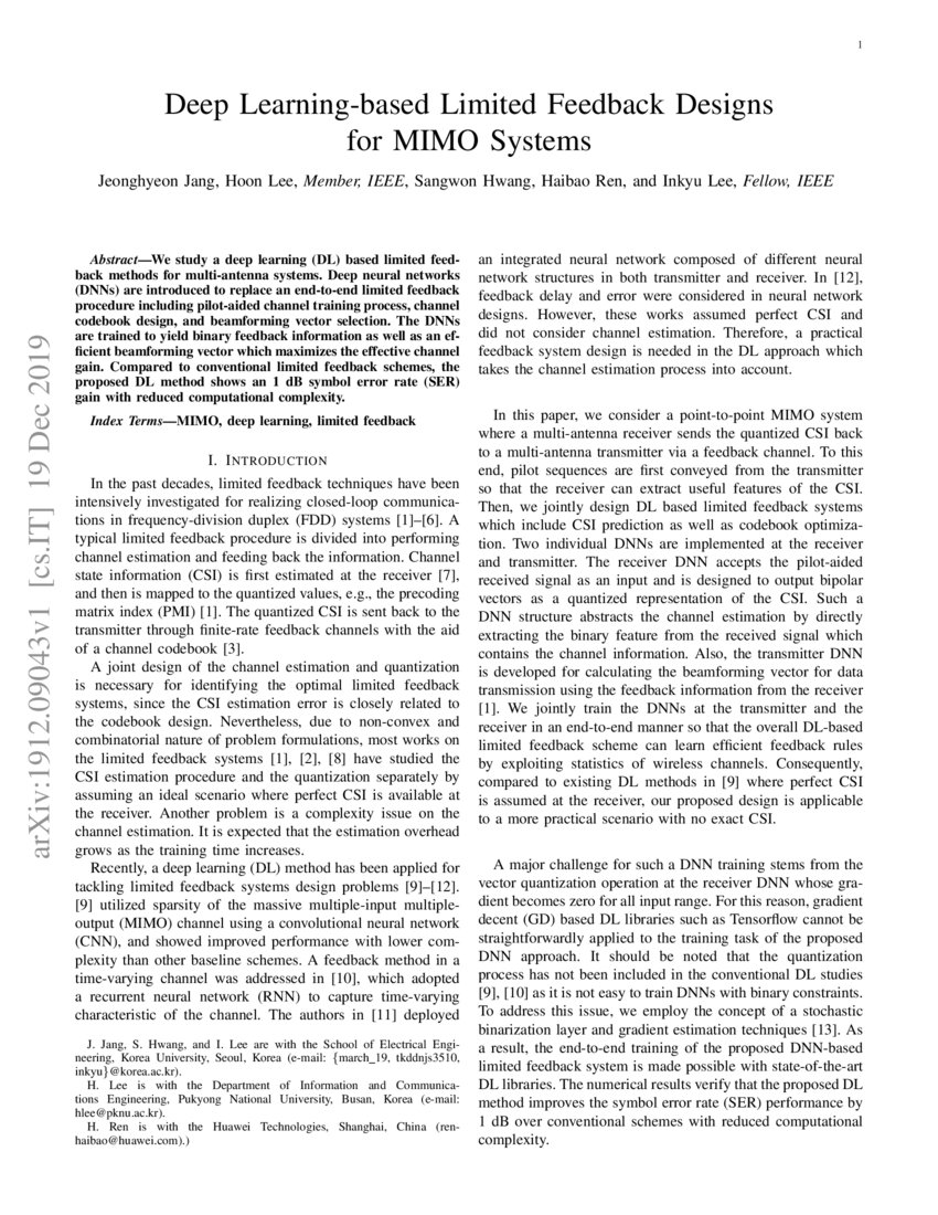 Deep Learning-based Limited Feedback Designs for MIMO Systems | DeepAI