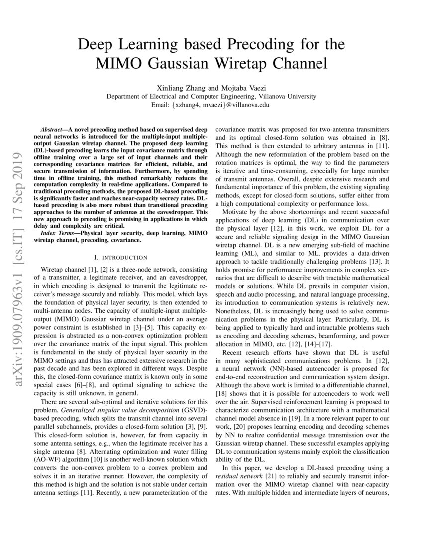 Deep Learning based Precoding for the MIMO Gaussian Wiretap Channel ...