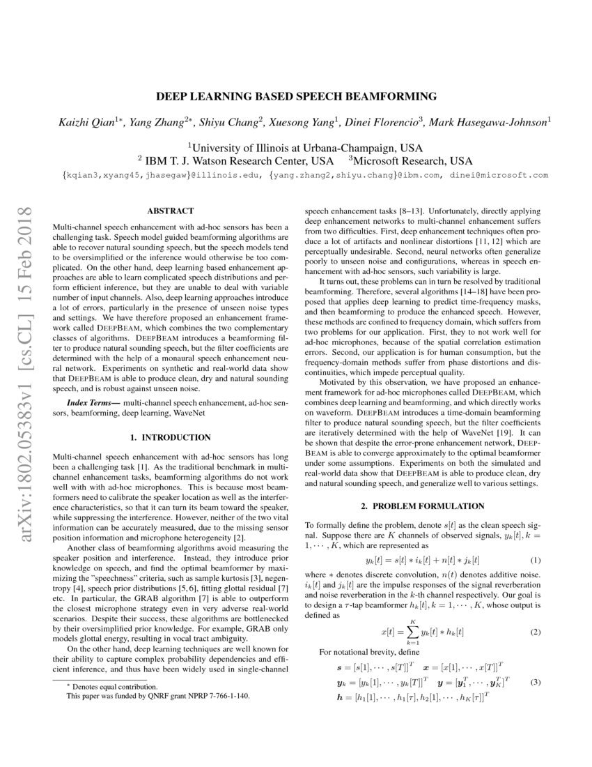 Deep Learning Based Speech Beamforming | DeepAI