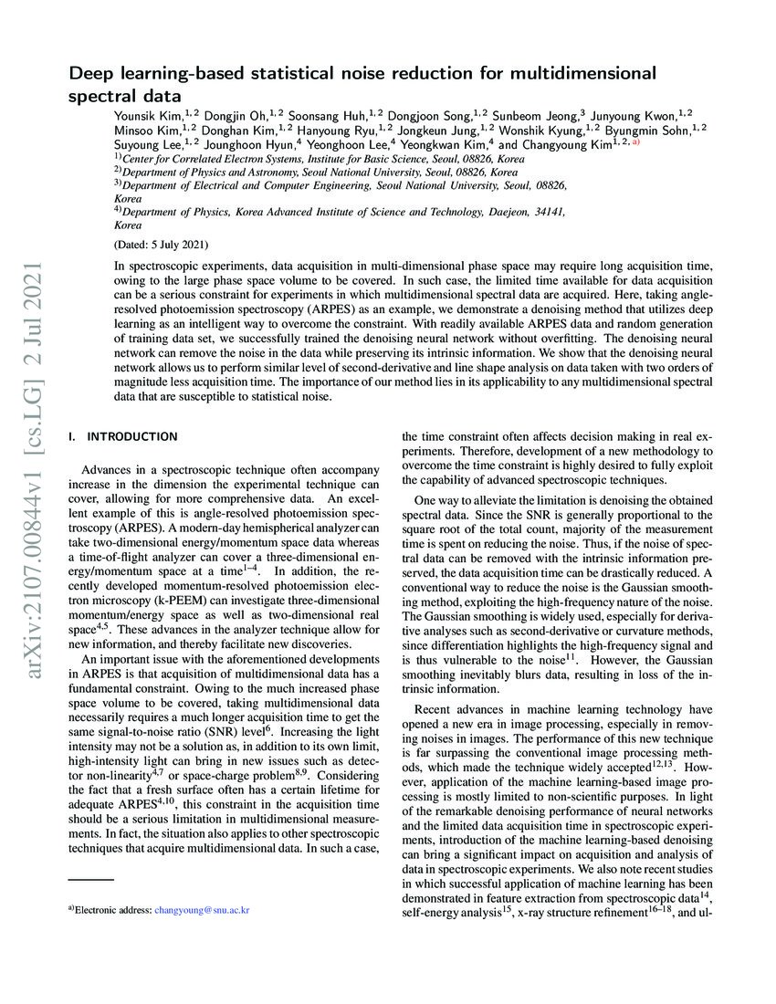 Deep learning-based statistical noise reduction for multidimensional spectral data | DeepAI
