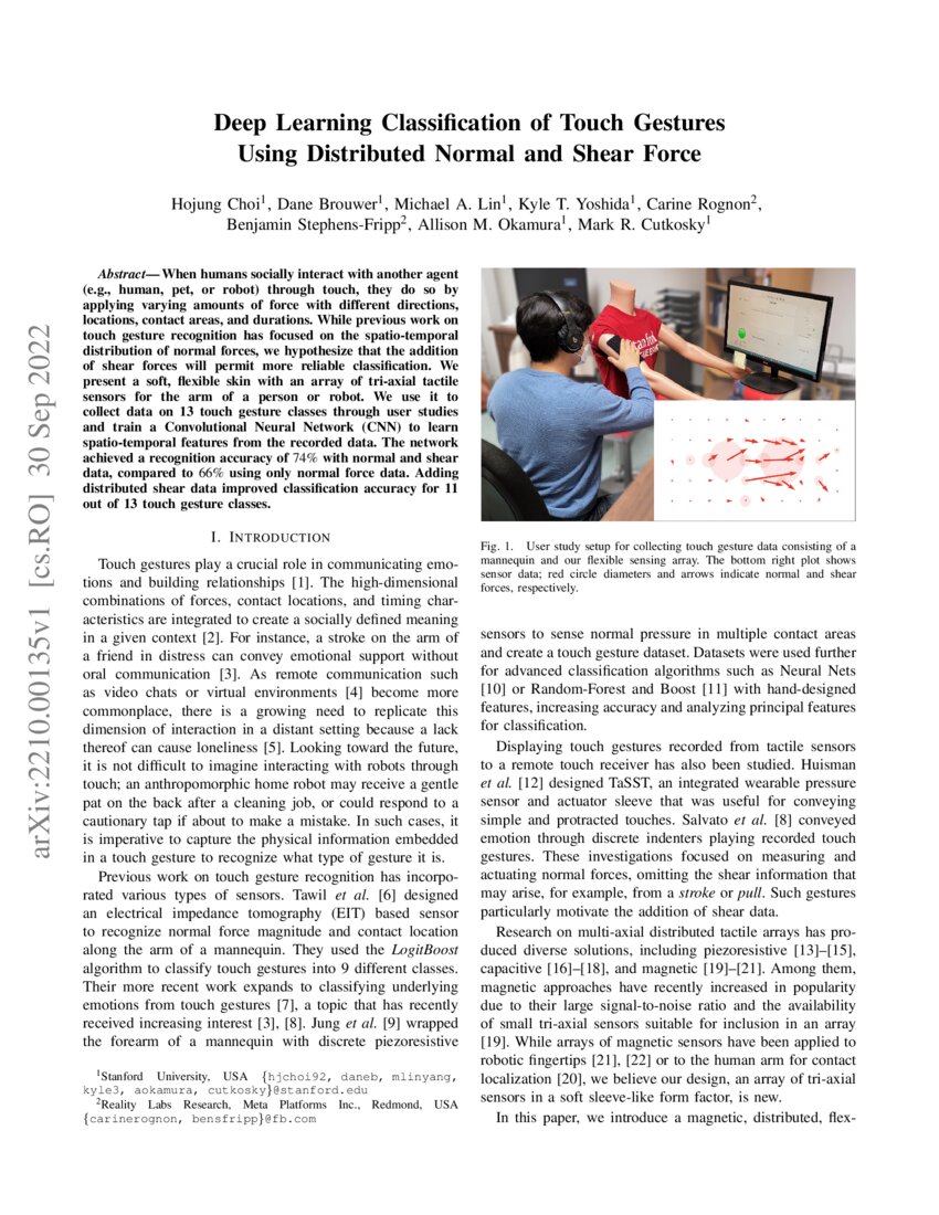 Deep Learning Classification Of Touch Gestures Using Distributed Normal
