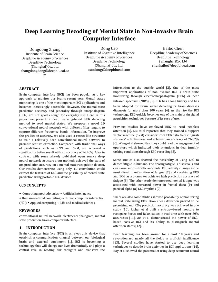 Deep Learning Decoding Of Mental State In Non Invasive Brain Computer Interface Deepai