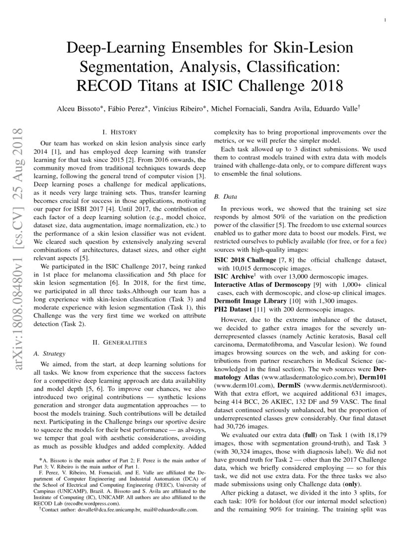 Deep Learning Ensembles For Skin Lesion Segmentation Analysis Classification Recod Titans At