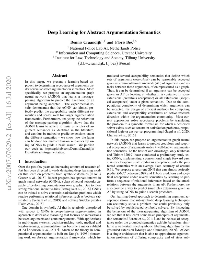 Deep Learning for Abstract Argumentation Semantics | DeepAI