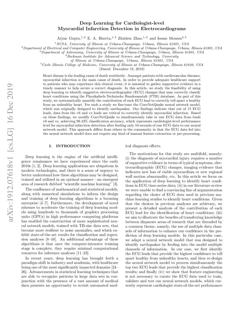 Deep Learning For Cardiologist Level Myocardial Infarction Detection In Electrocardiograms Deepai