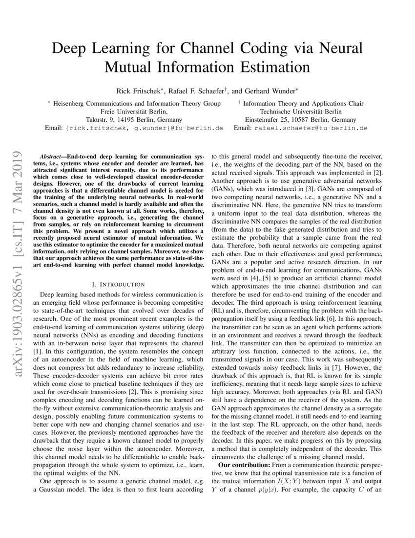 Deep Learning for Channel Coding via Neural Mutual Information Estimation | DeepAI