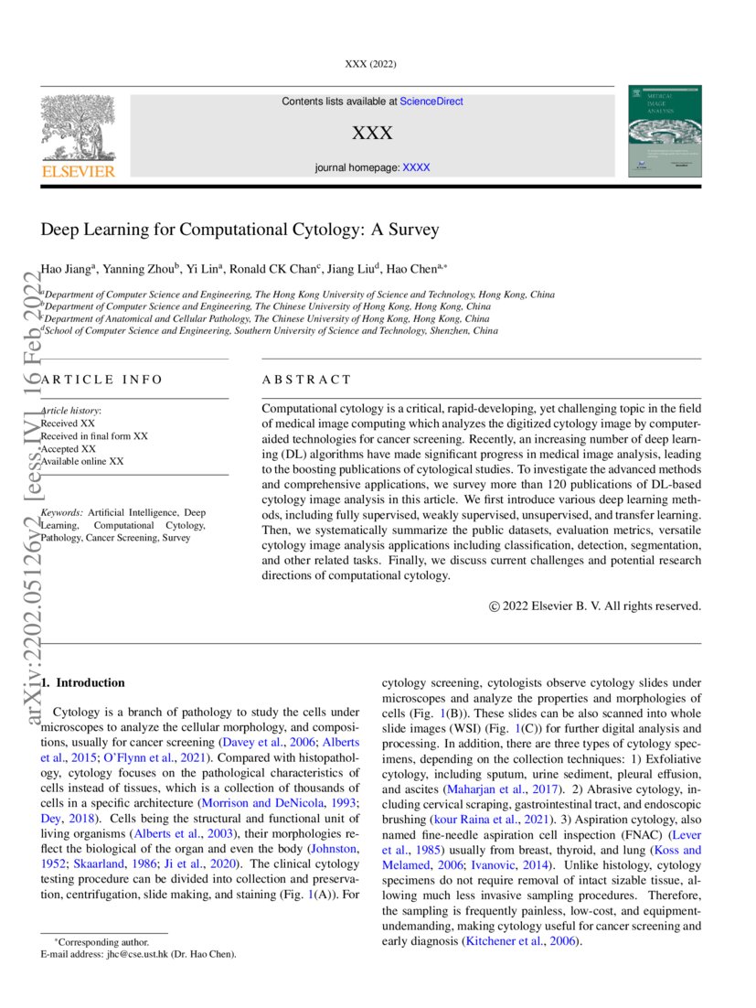 Deep Learning for Computational Cytology: A Survey | DeepAI