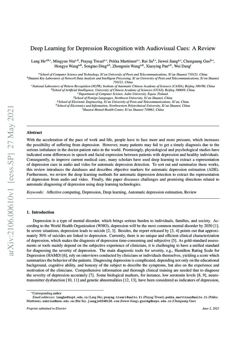 Deep Learning for Depression Recognition with Audiovisual Cues: A Review | DeepAI