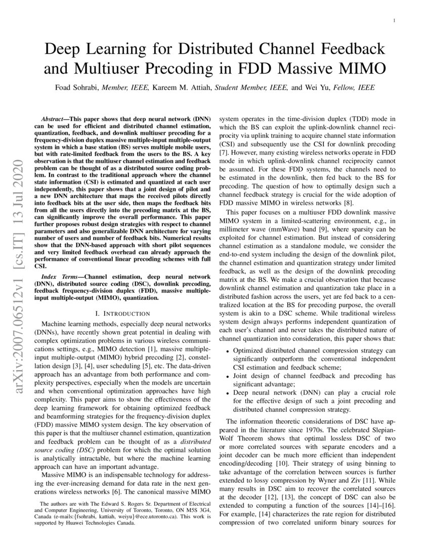 Deep Learning for Distributed Channel Feedback and Multiuser Precoding in FDD Massive MIMO | DeepAI