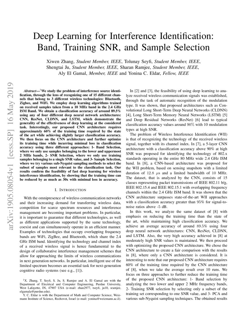Deep Learning for Interference Identification: Band, Training SNR, and ...