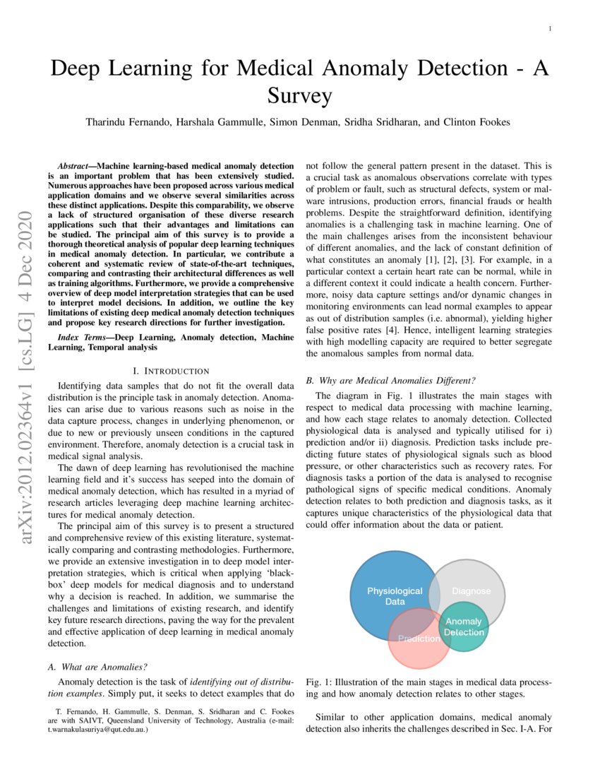 Deep Learning for Medical Anomaly Detection – A Survey | DeepAI