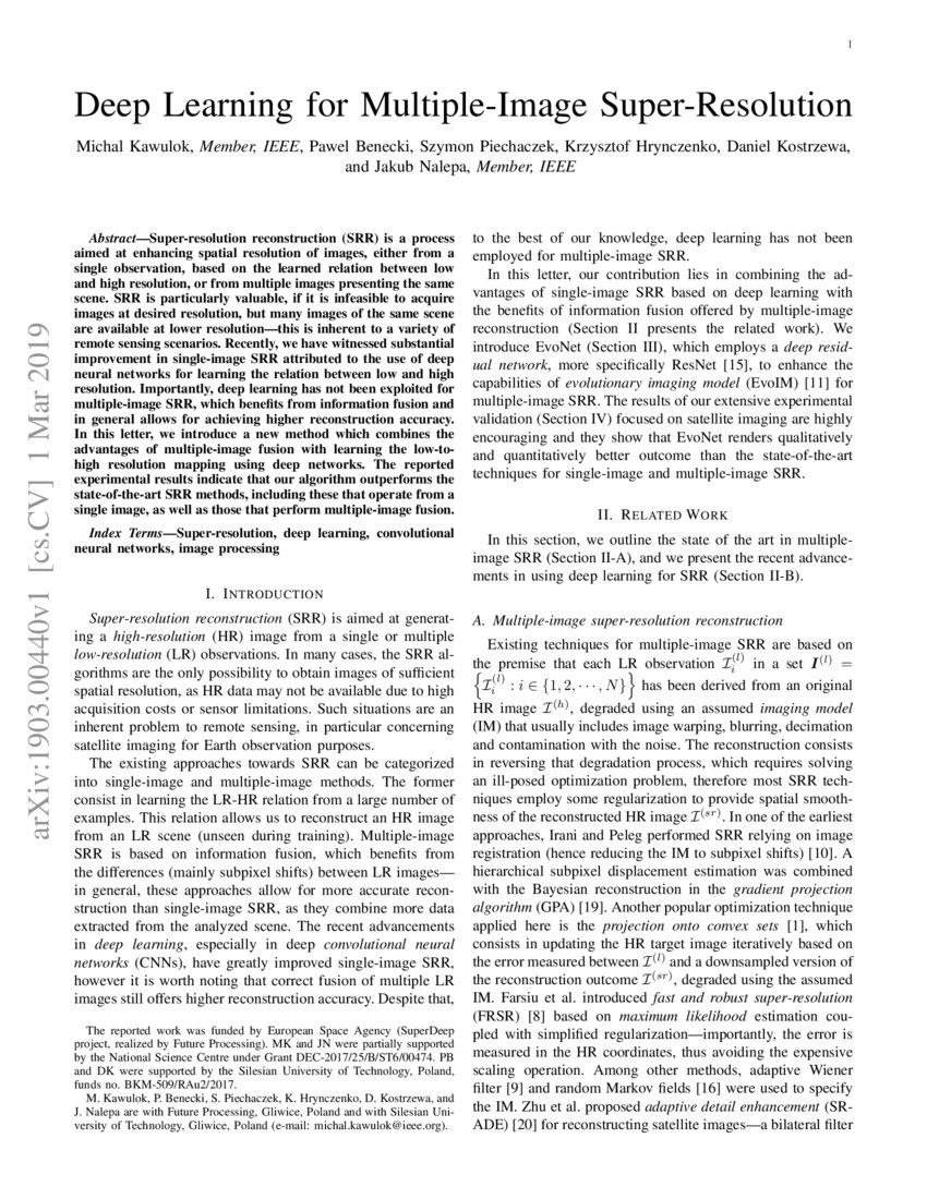 Deep Learning for Multiple-Image Super-Resolution | DeepAI