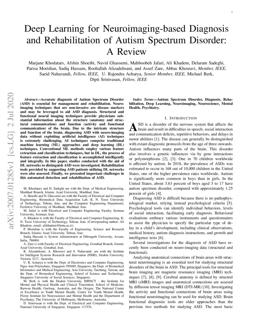 Deep Learning for Neuroimaging-based Diagnosis and Rehabilitation of Autism Spectrum Disorder: A ...