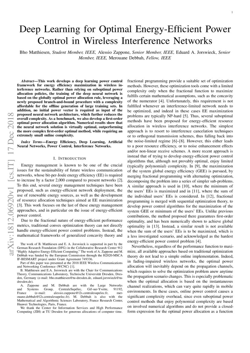 Deep Learning for Optimal Energy-Efficient Power Control in Wireless Interference Networks | DeepAI