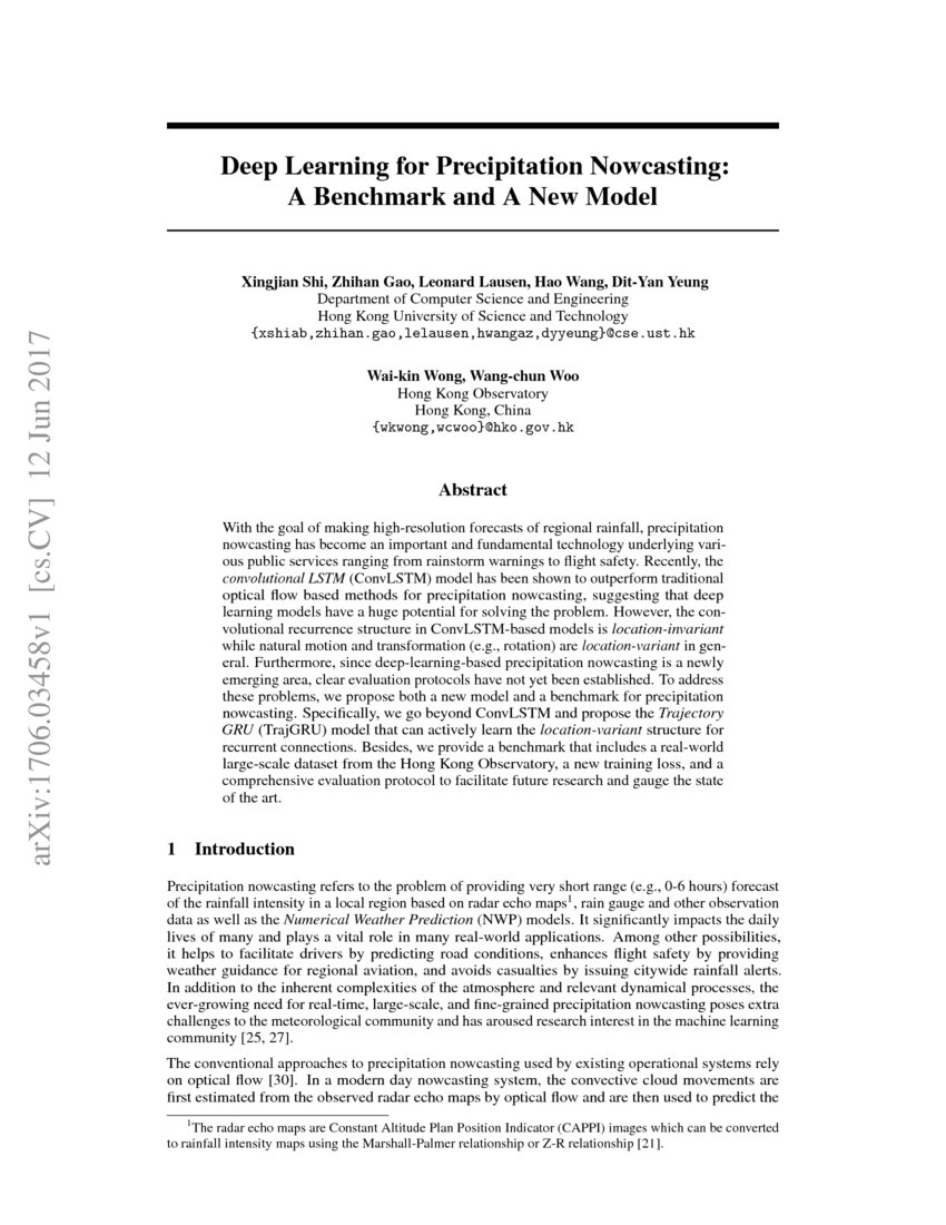 Deep Learning for Precipitation Nowcasting: A Benchmark and A New Model ...