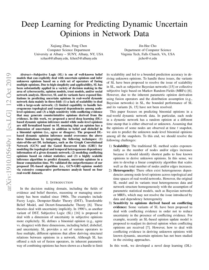 Deep Learning for Predicting Dynamic Uncertain Opinions in Network Data | DeepAI