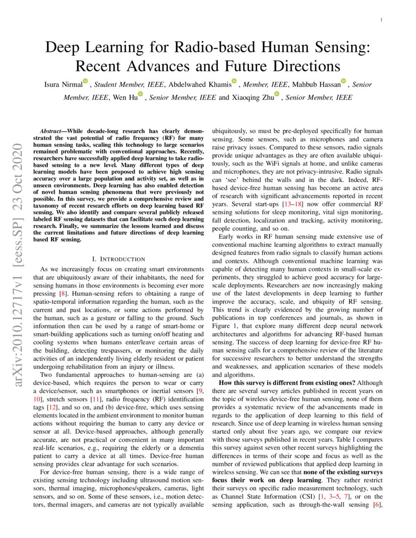 Deep Learning for Radio-based Human Sensing: Recent Advances and Future ...