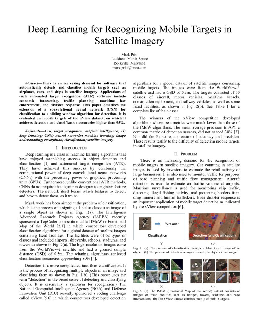 Deep Learning for Recognizing Mobile Targets in Satellite Imagery | DeepAI