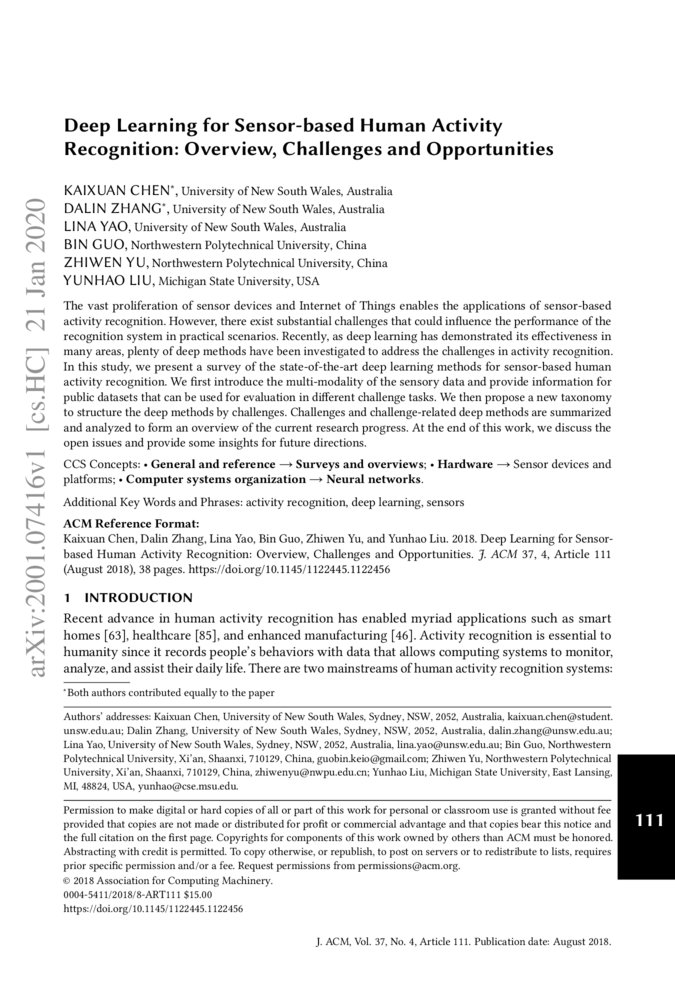 Deep Learning for Sensor-based Human Activity Recognition: Overview, Challenges and ...