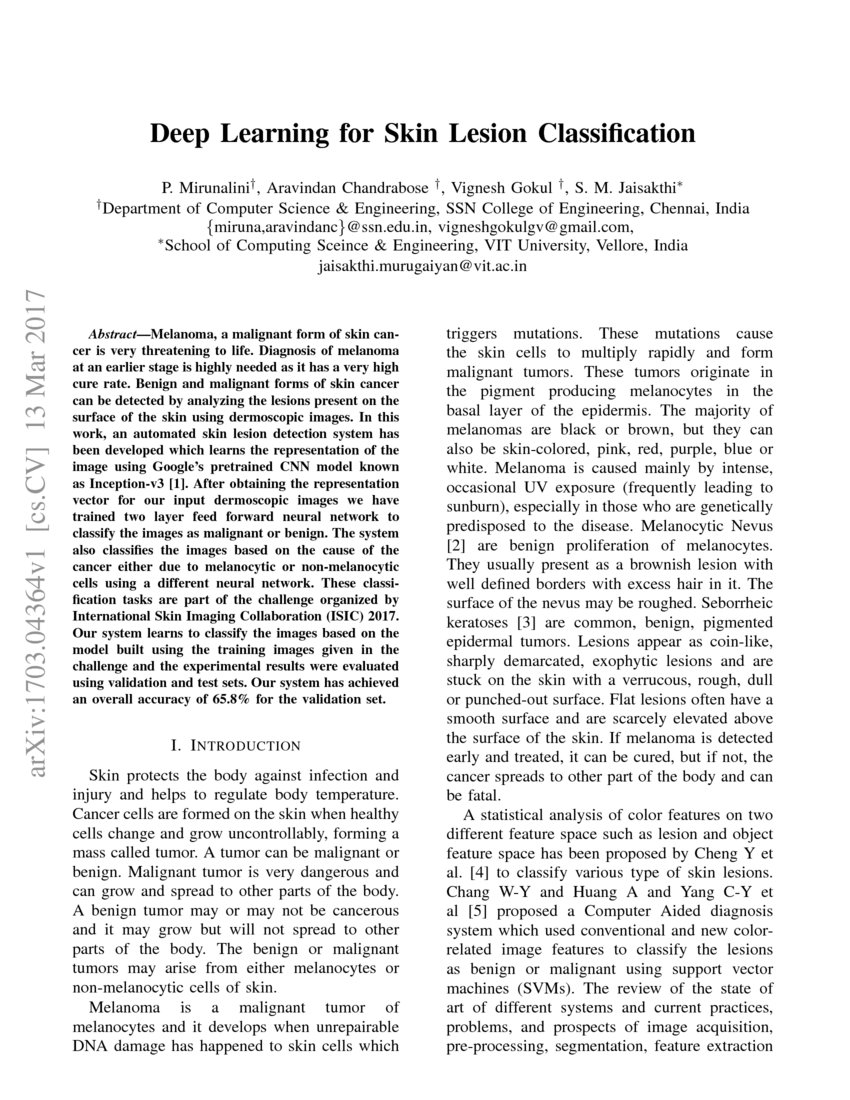 Deep Learning for Skin Lesion Classification | DeepAI