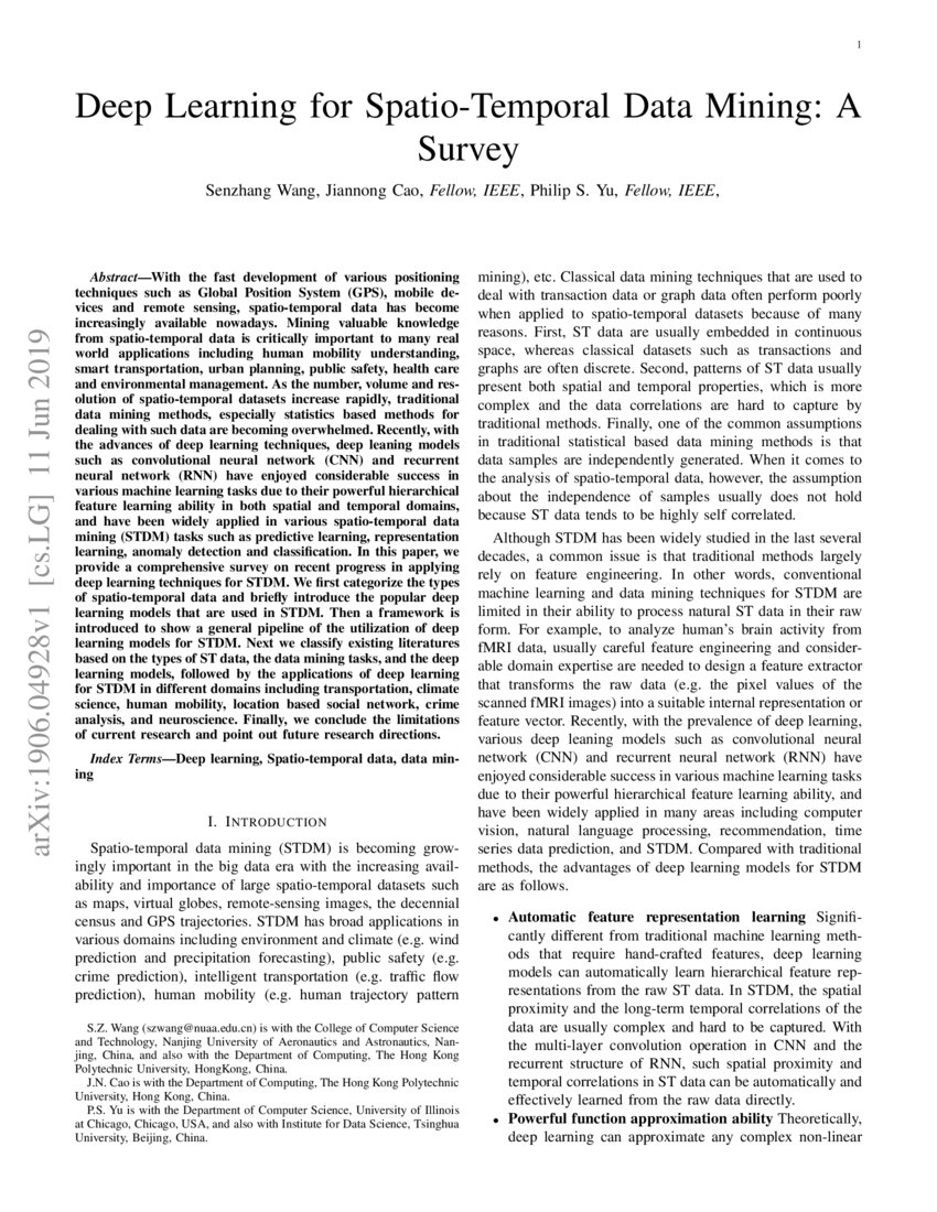 Deep Learning For Spatio Temporal Data Mining A Survey Deepai