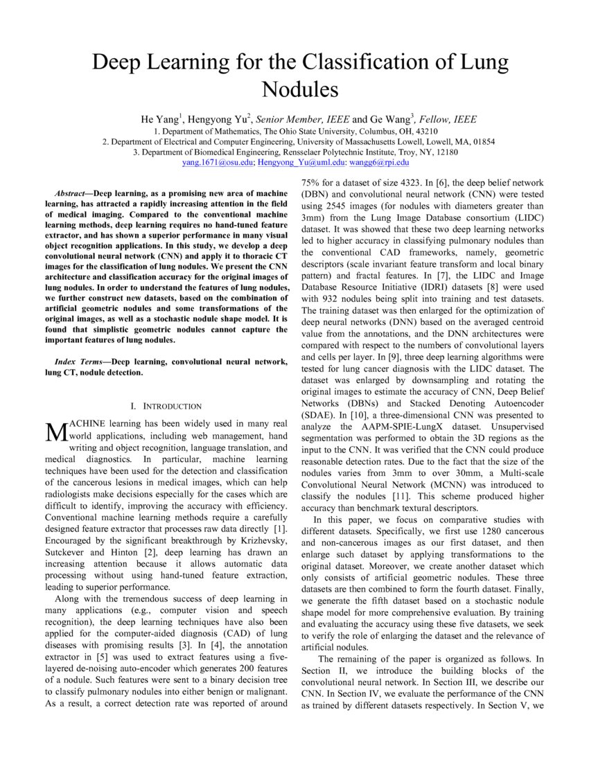 Deep Learning For The Classification Of Lung Nodules Deepai