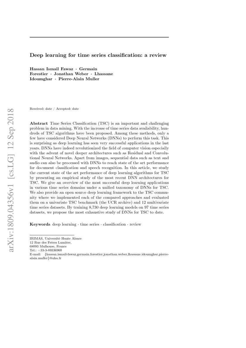 Deep learning for time series classification: a review | DeepAI