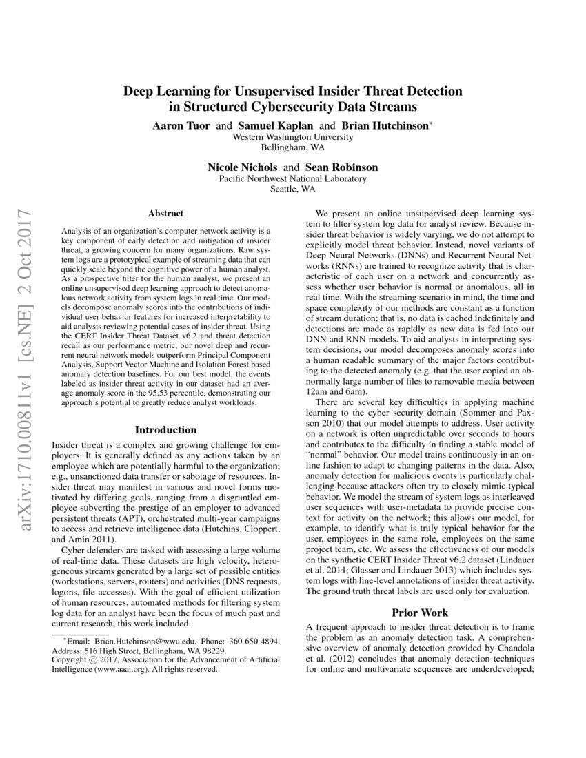 Deep Learning For Unsupervised Insider Threat Detection In Structured