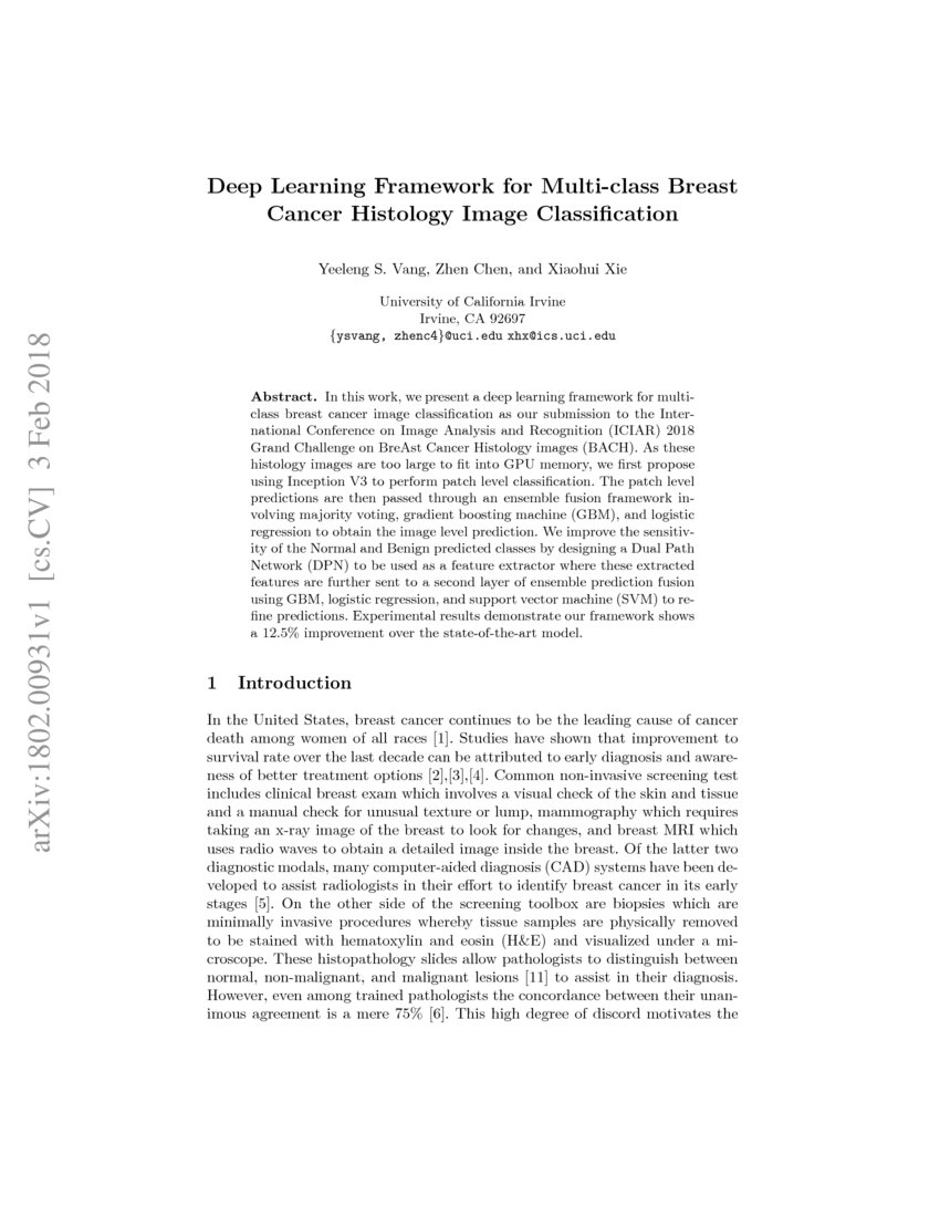 Deep Learning Framework For Multi Class Breast Cancer Histology Image Classification Deepai