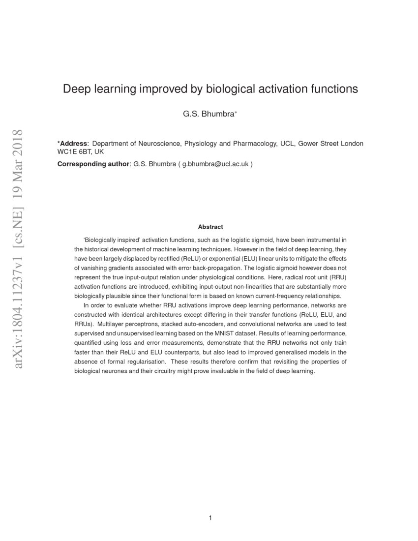 Deep learning improved by biological activation functions | DeepAI